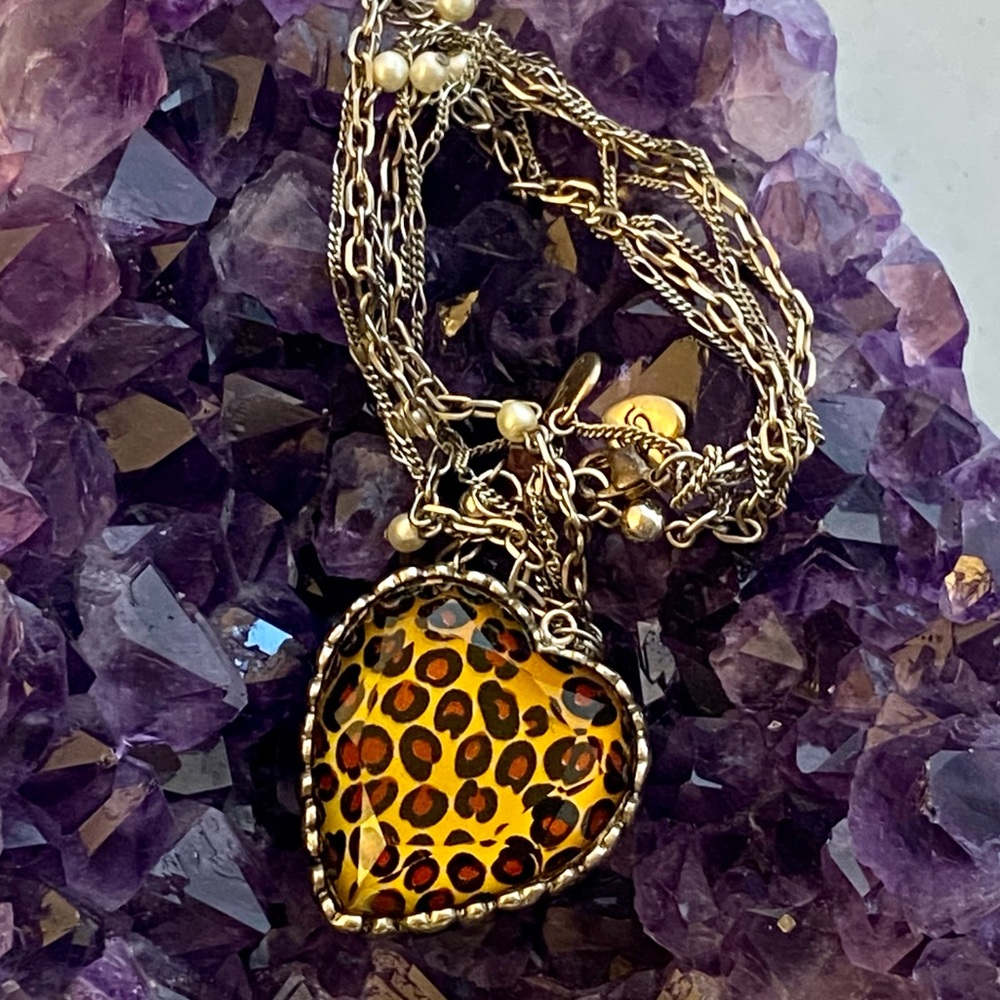Betsey Johnson Cheetah Lucite Heart Necklace - Gem